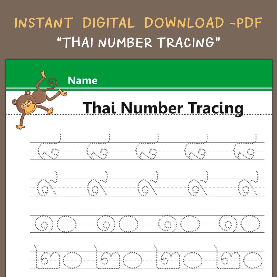 Thai Number Tracing Worksheet, Printable PDF, Instant Download ...