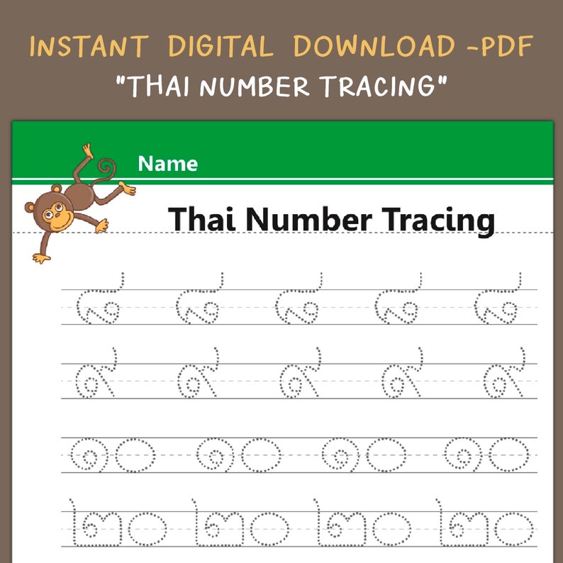 Thai Number Tracing Worksheet, Printable PDF, Instant Download ...