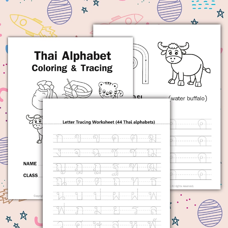 Thai Alphabet Tracing Worksheet: Coloring Pages (printable PDF) - Etsy