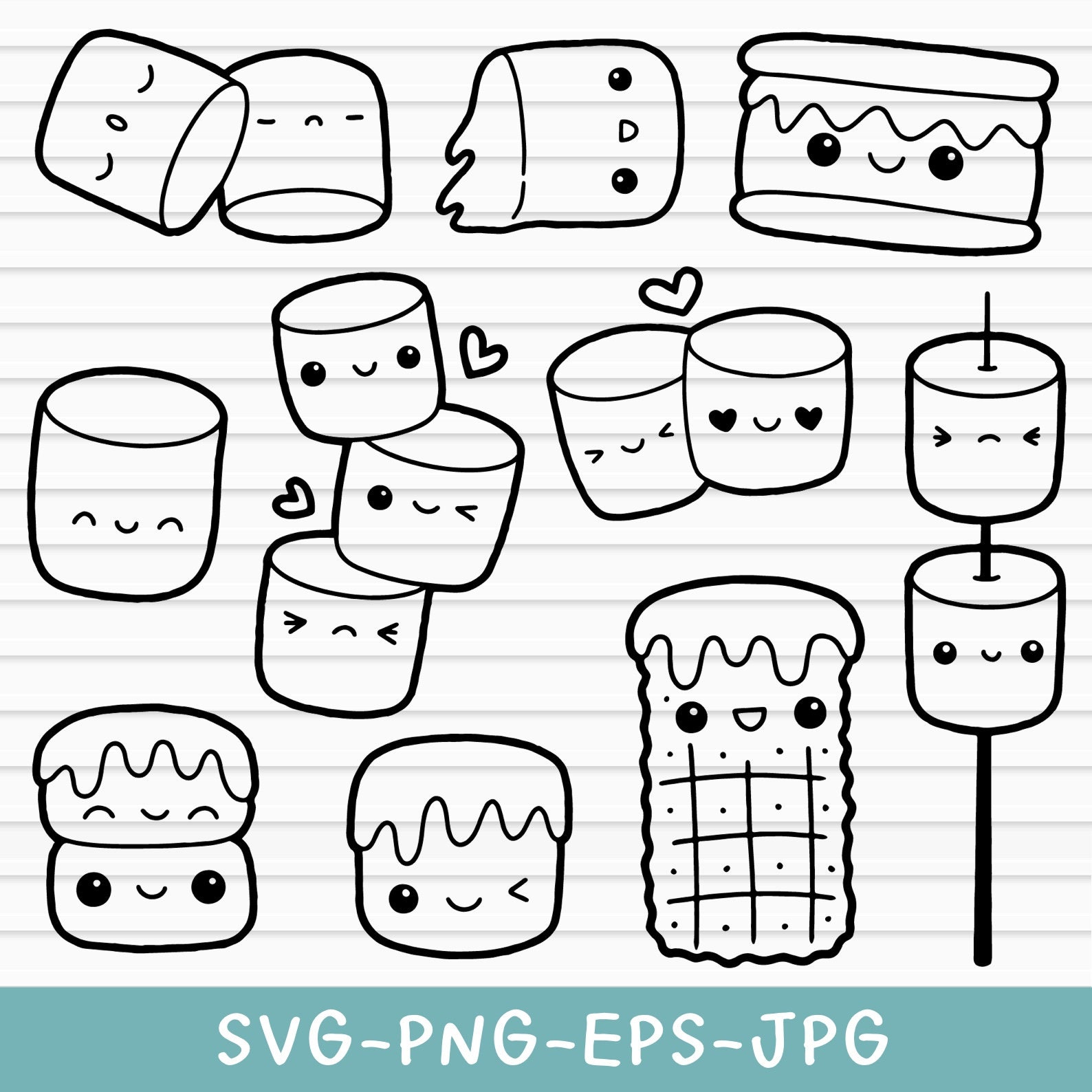 Marshmallow SVG, Cute Marshmallow, Kawaii Face Graphic, Silhouette, Cut ...