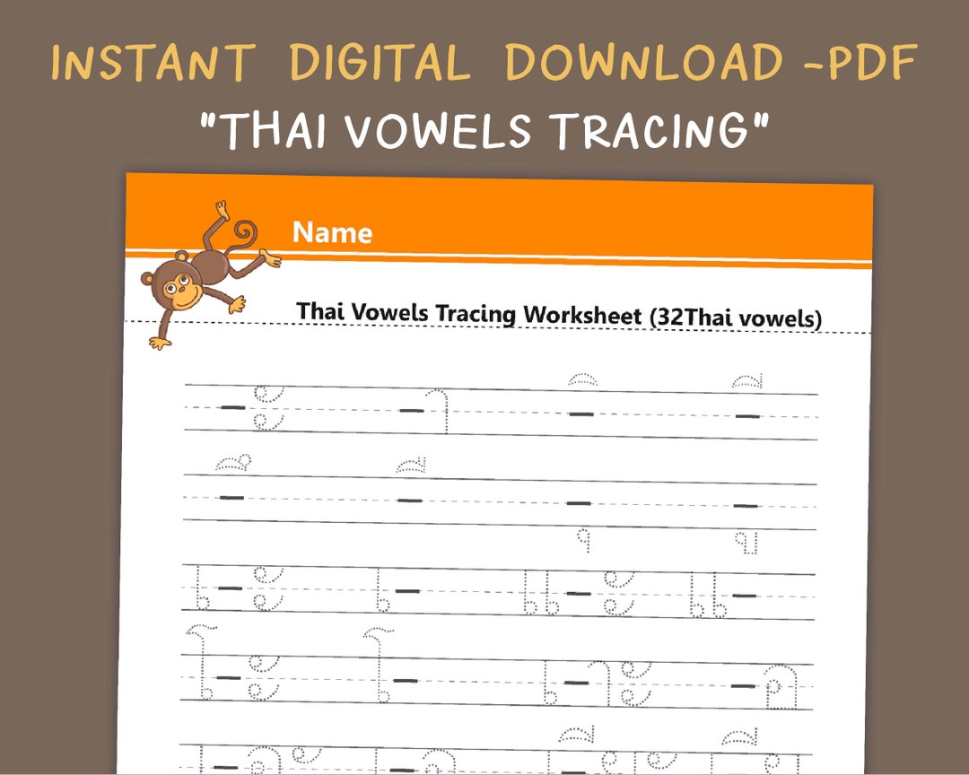 Thai Vowels Tracing Worksheet Thai learning Printable PDF - Etsy México