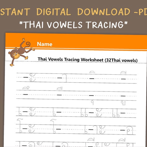 Thai Alphabets Letters Tracing Worksheet Printable PDF - Etsy