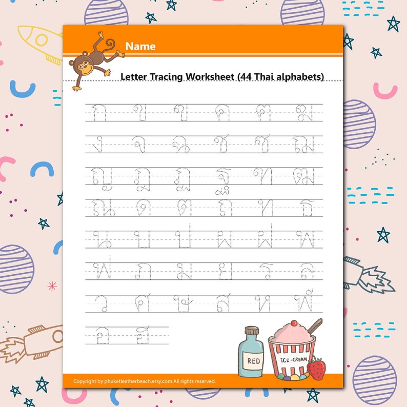 Thai Alphabets Letters Tracing Worksheet Printable PDF - Etsy Singapore