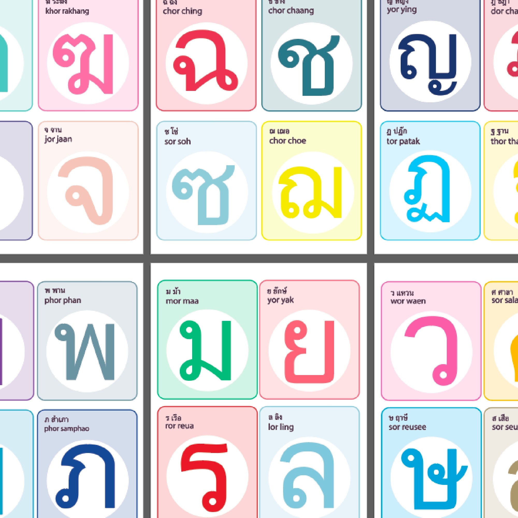 Learn Thai Alphabets, 44 Thai Letters Flash Card, Thailand Language ...