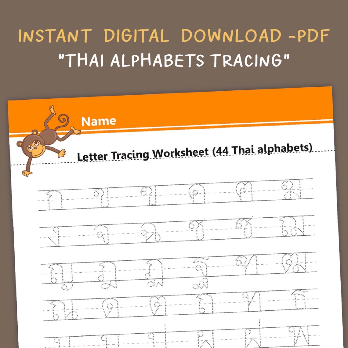 Thai Alphabets Letters Tracing Worksheet Printable (Download Now) - Etsy