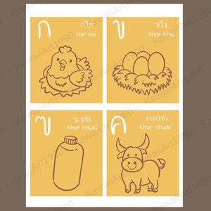Thai Alphabet Flash Cards: Kawaii Learning Letters (PDF) - Etsy