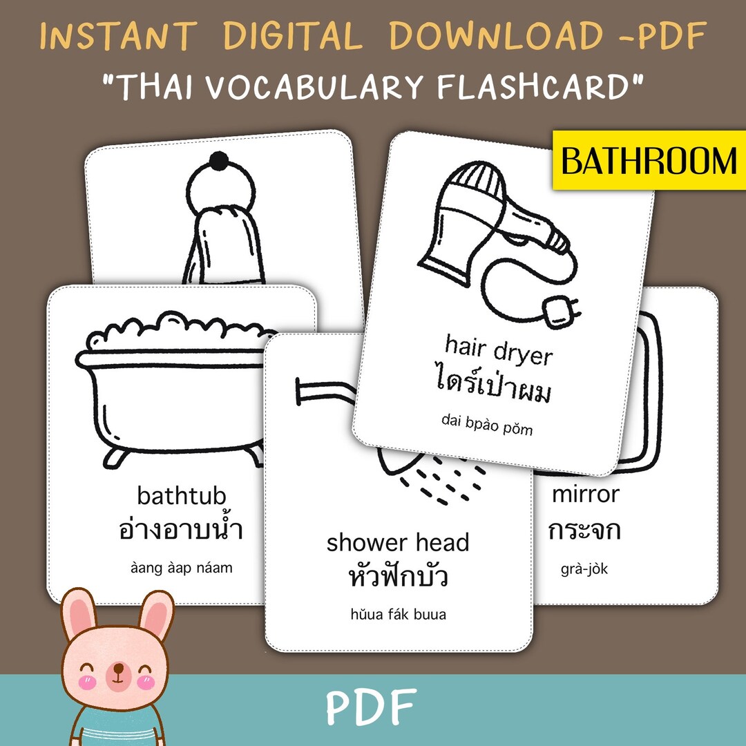 20 English-thai Bathroom Flashcards, Learning Thai, Flashcards Pdf ...