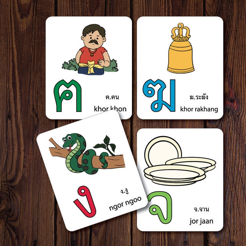 Thai Alphabet Flash Cards With Pictures: Learning Thai (PDF) - Etsy