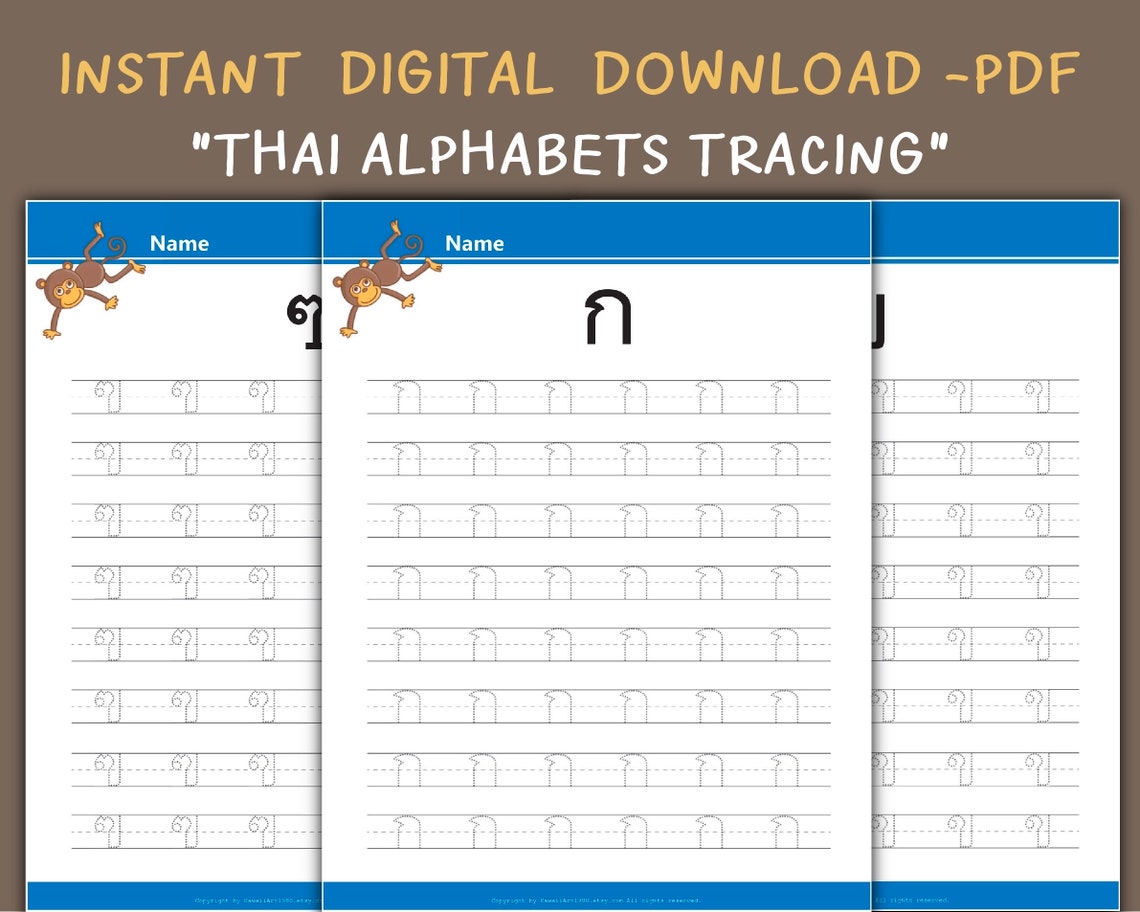 Thai Alphabets Tracing Worksheet Printable PDF Language - Etsy