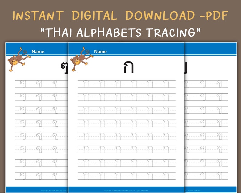 Thai Alphabets Tracing Worksheet Printable PDF Language - Etsy