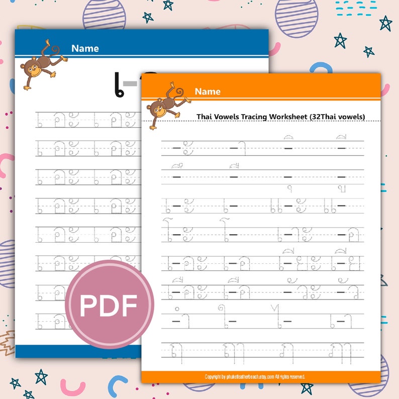 Thai Vowels Tracing Worksheet Learning Thai for Kids - Etsy