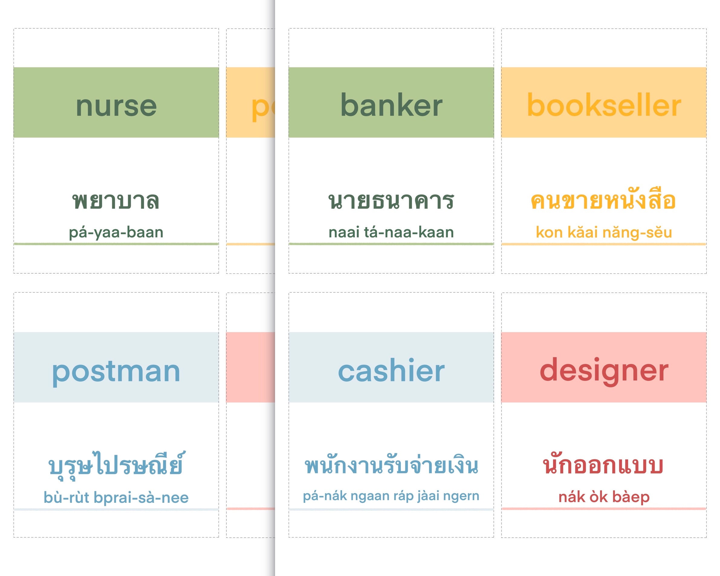 Thai Occupation Vocabulary Flashcards, Learning Thai Vocabulary, for ...