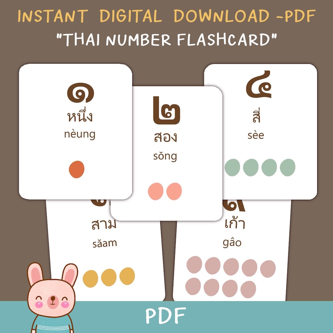 1-20 Thai Number Flash Card, Learning Thai, Thai Language, Printable ...