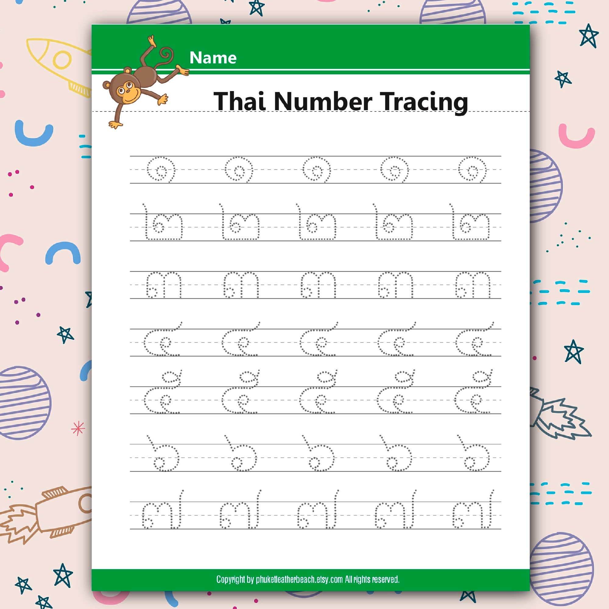 Thai Number Tracing Worksheet, Printable PDF, Instant Download ...