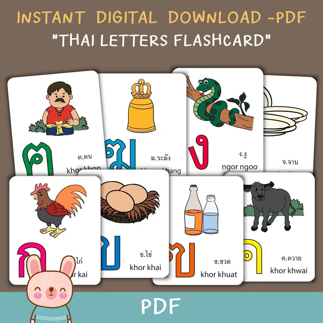 Thai Alphabet Flash Cards With Pictures: Learning Thai (PDF) - Etsy