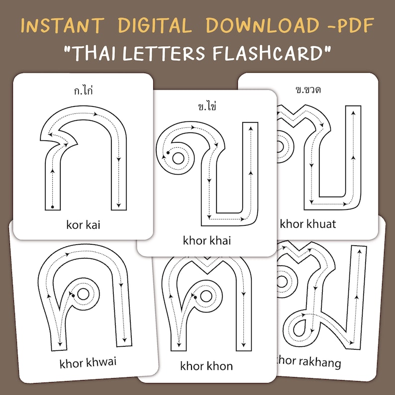 Thai Letters Flash Card, Learning Thai, Kor-kai, Thai Language, Pdf ...
