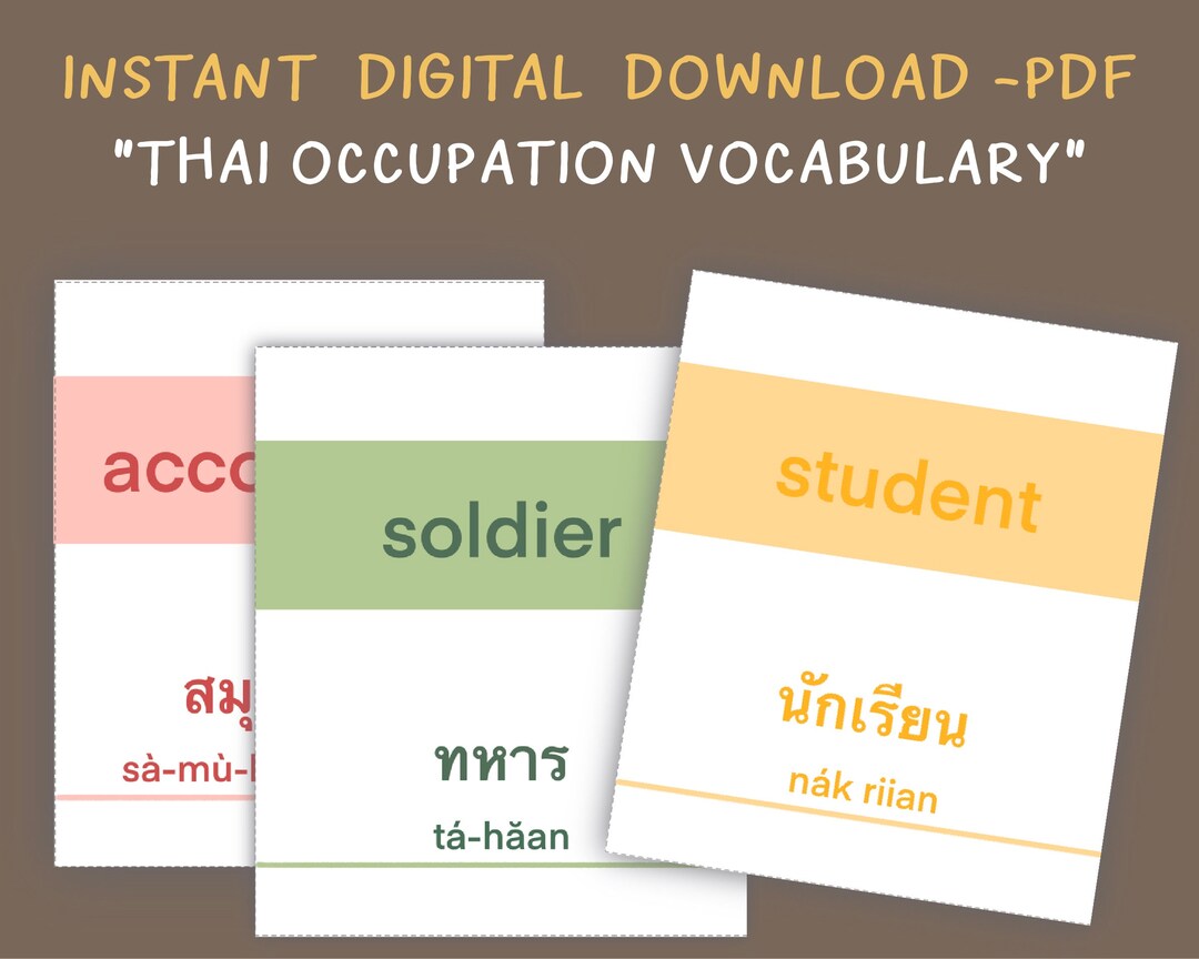 Thai Occupation Vocabulary Flashcards Learning Thai - Etsy