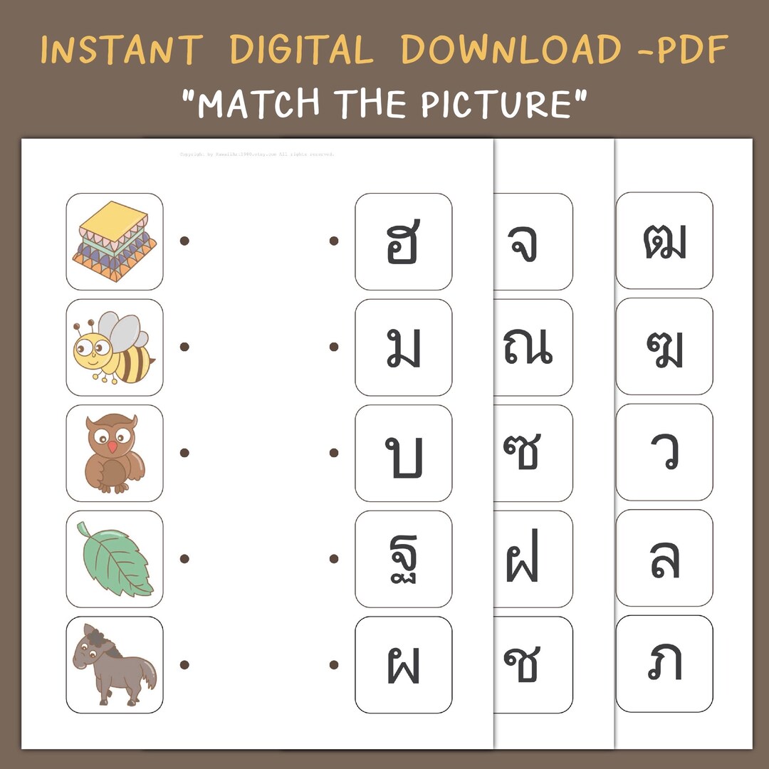 Thai Alphabet Picture Matching to Letter Game Worksheet - Etsy