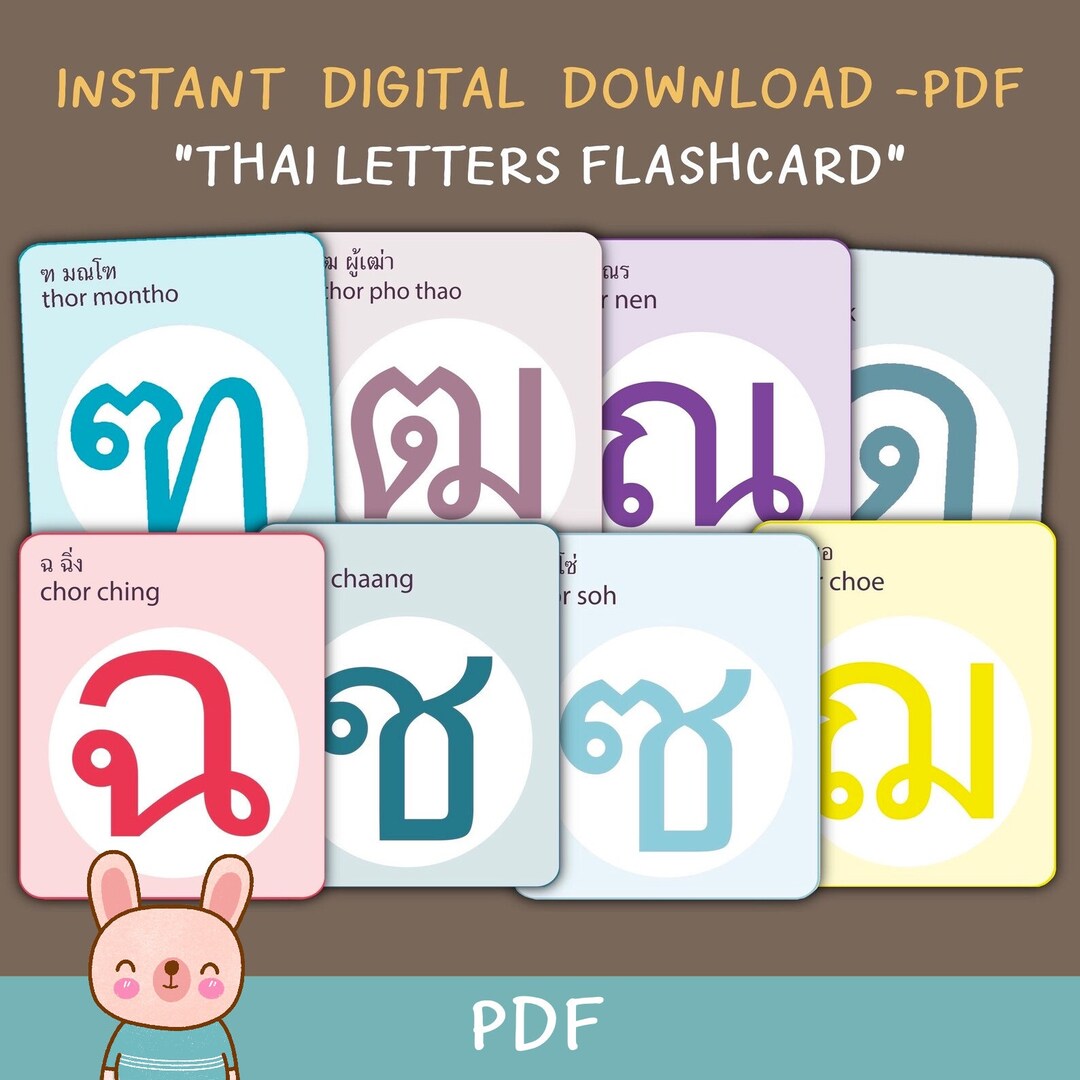 Learn Thai Alphabets, 44 Thai Letters Flash Card, Thailand Language ...