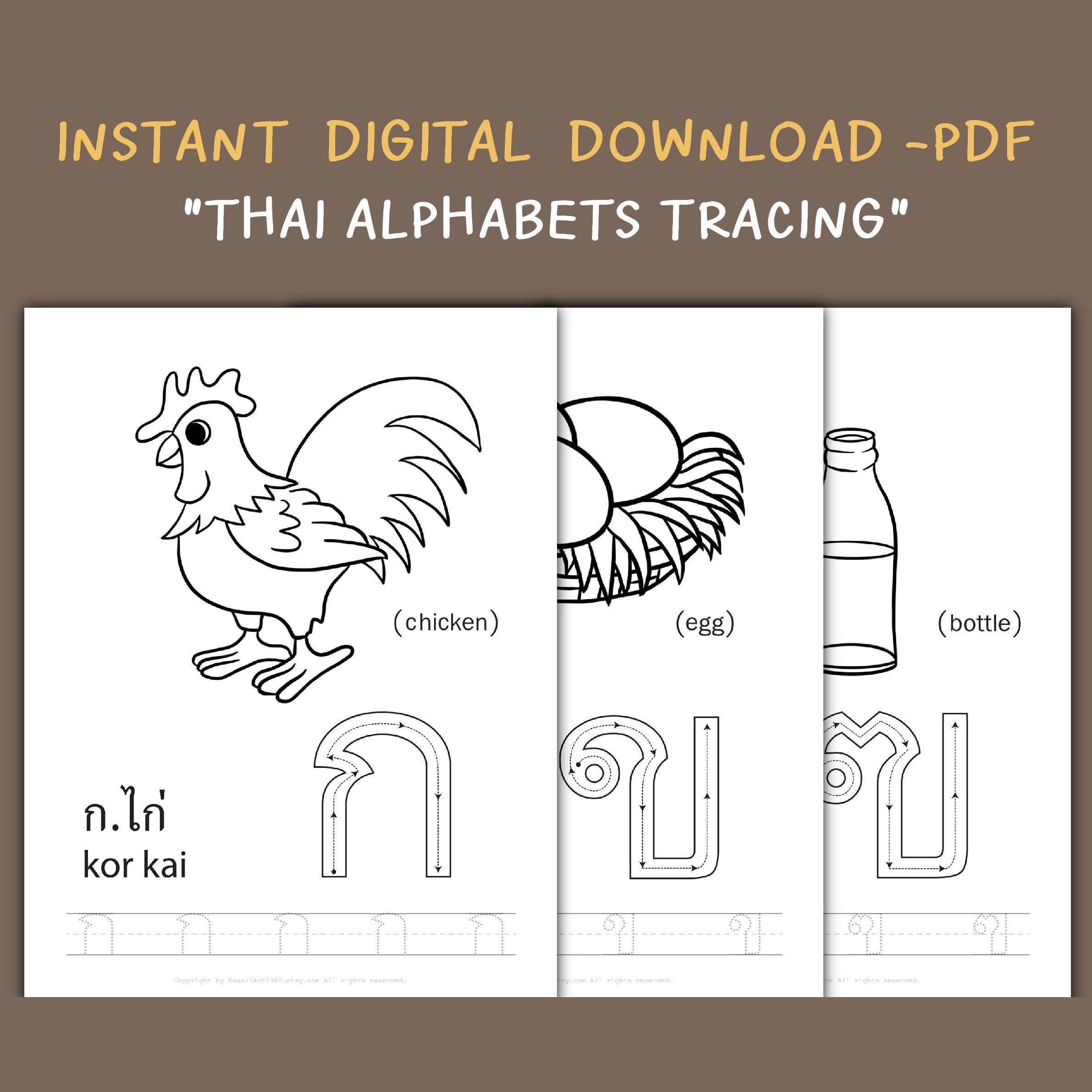 44 Thai Alphabets Coloring & Tracing, Alphabets Tracing Worksheet ...