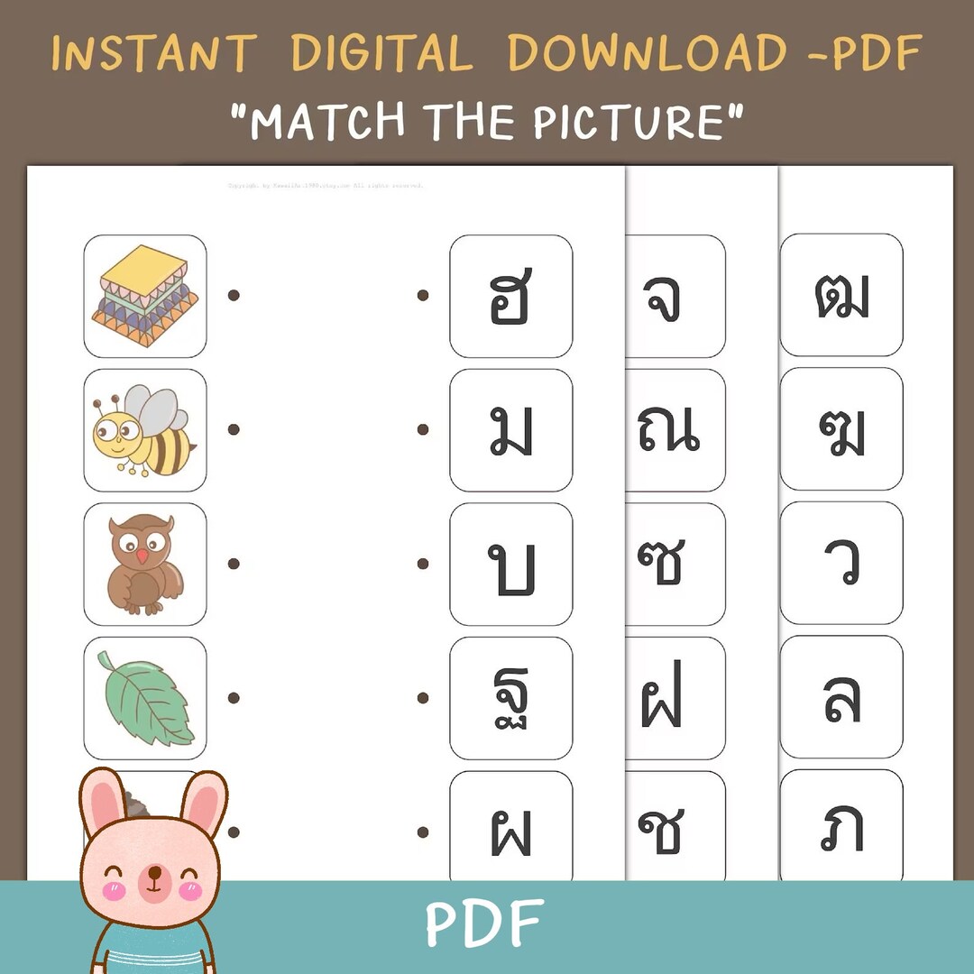 Thai Alphabet, Picture Matching to Letter, Game Worksheet, Alphabets ...