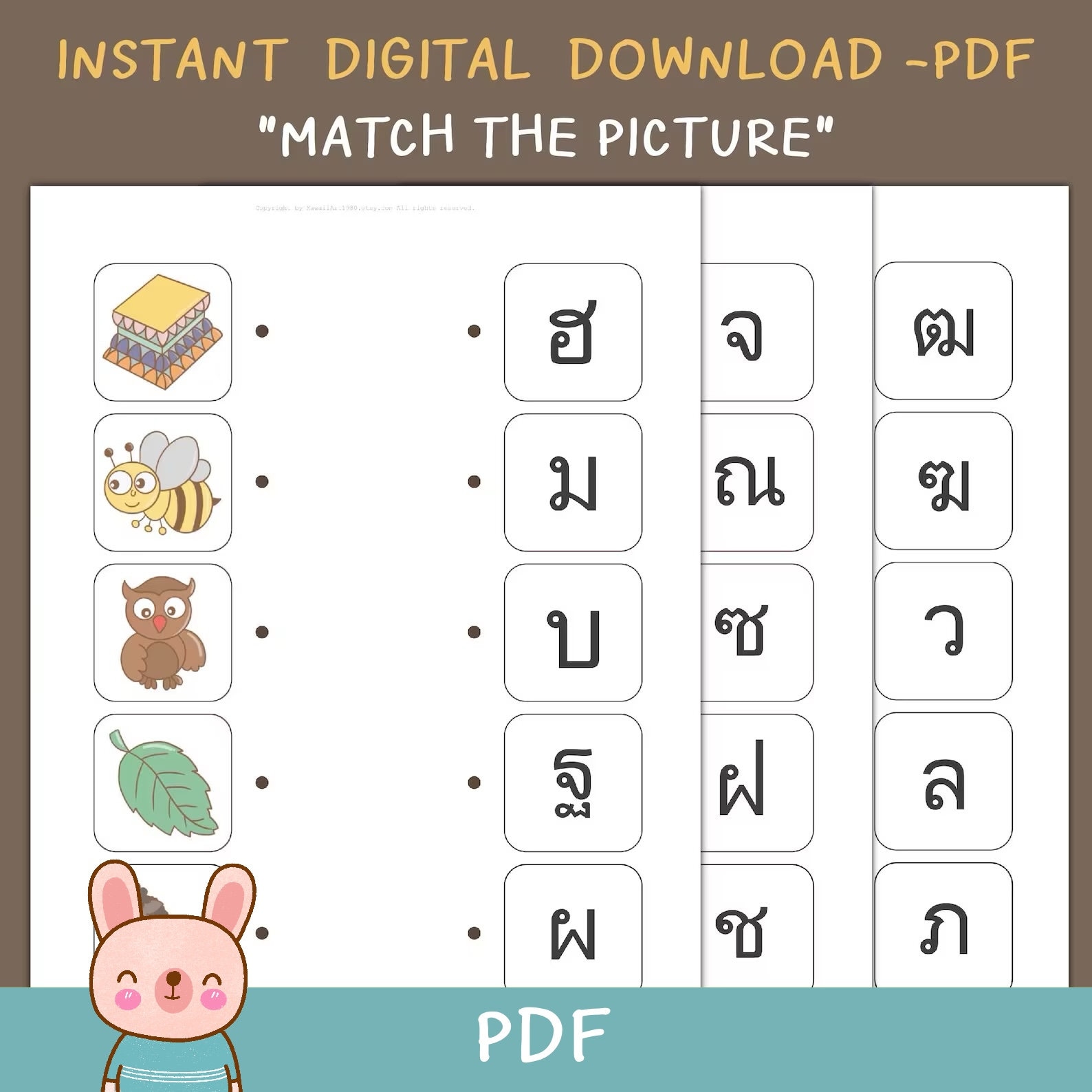 Thai Alphabet, Picture Matching to Letter, Game Worksheet, Alphabets ...