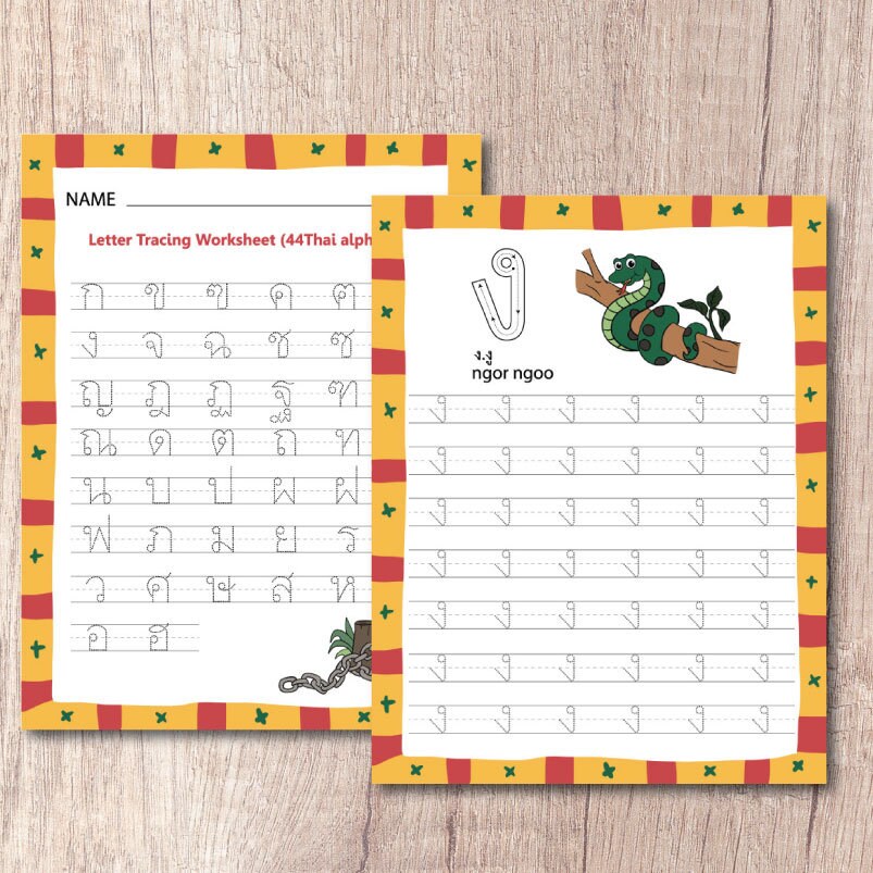 Thai Alphabets Tracing Worksheet, Thai Learning Language, Worksheet for ...