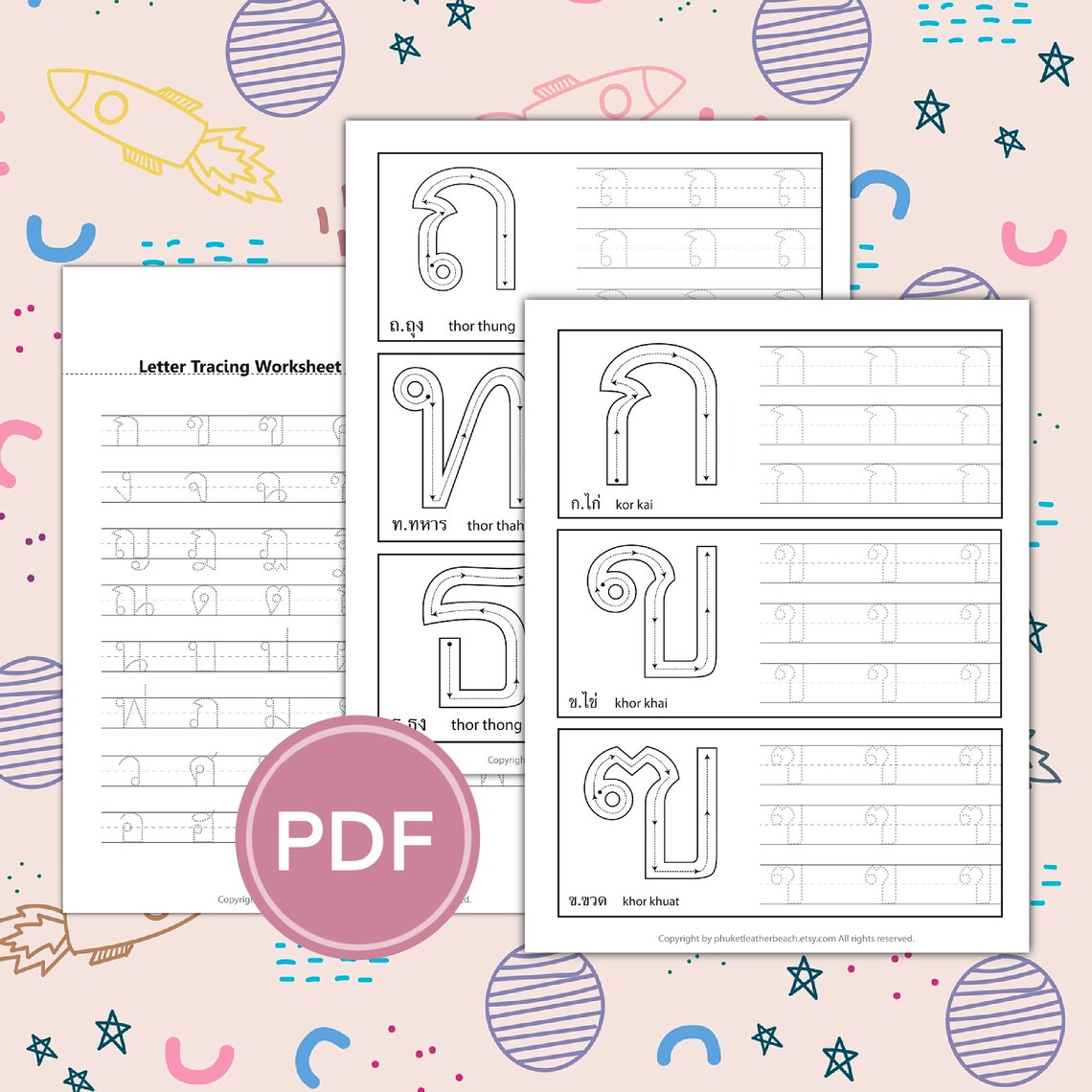 Thai Alphabets Tracing Worksheet for Teacher Printable PDF - Etsy