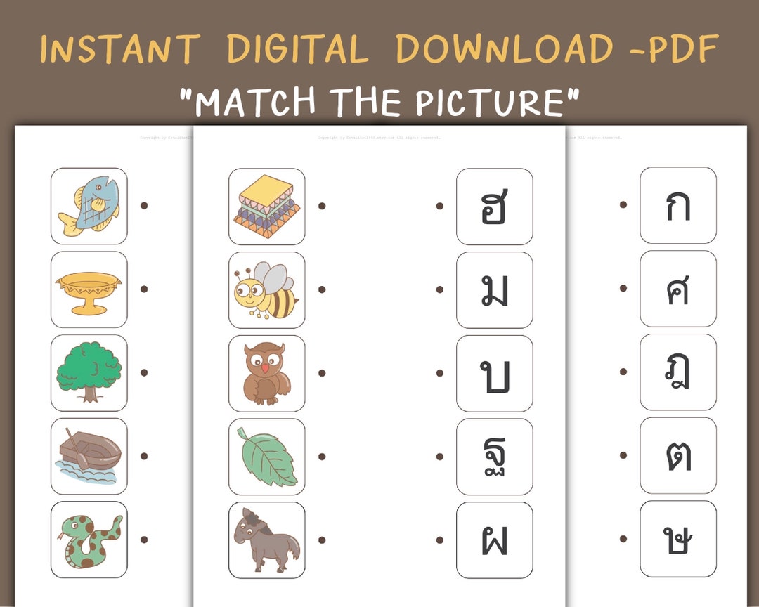 Thai Alphabet Picture Matching to Letter Game Worksheet - Etsy