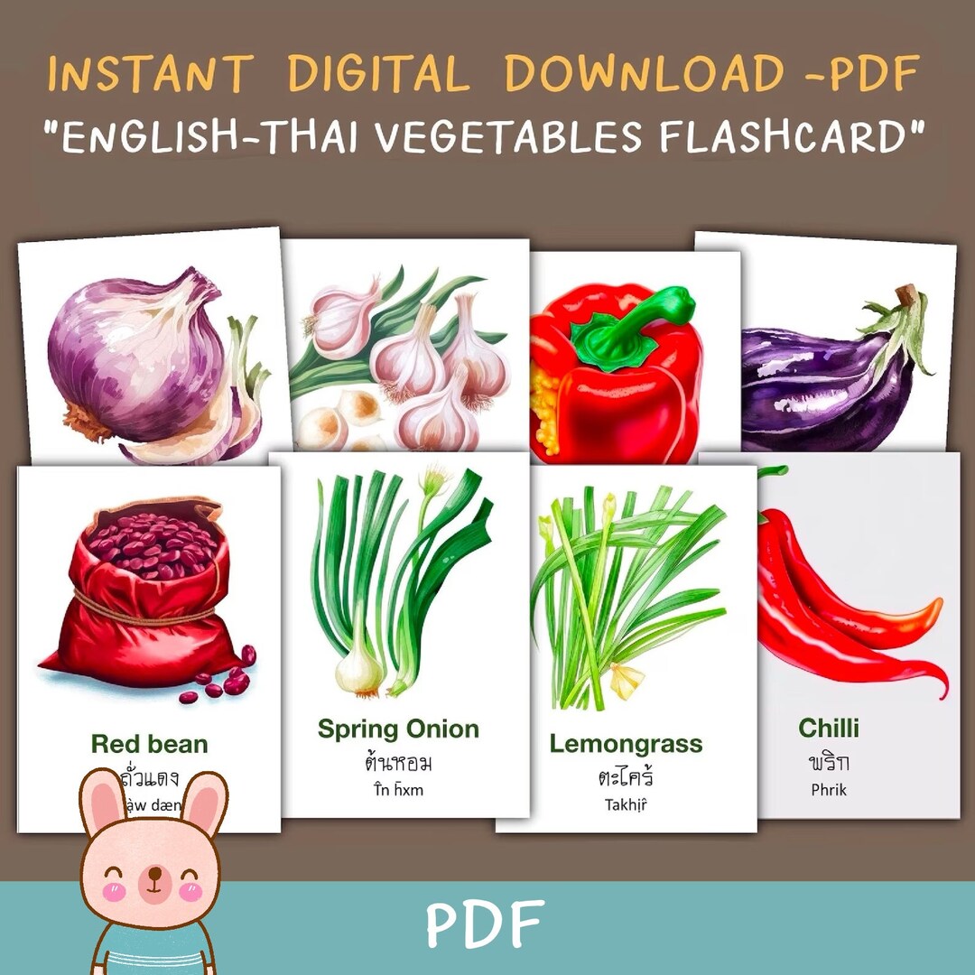 32 English-thai Vegetables Flashcard, Learning Thai, Montessori ...