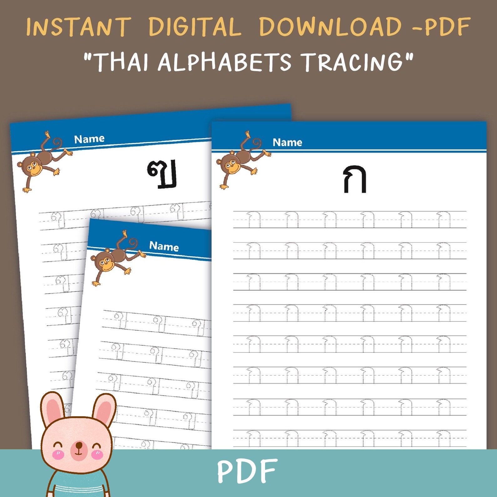 Thai Alphabets Tracing Worksheet, Printable PDF, Language Learning ...