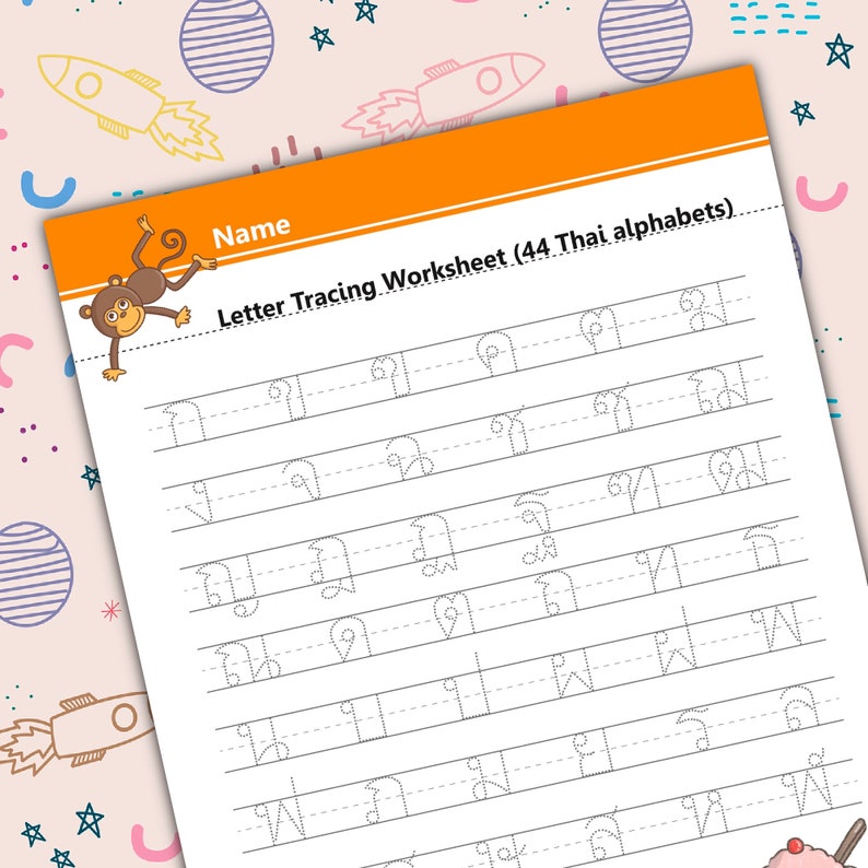 Thai Alphabets Letters Tracing Worksheet, Printable PDF, Instant ...