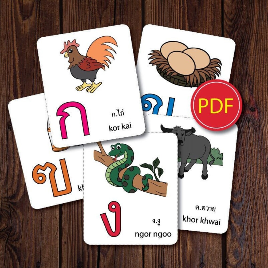 Thai Alphabet Flash Cards With Pictures: Learning Thai (PDF) - Etsy