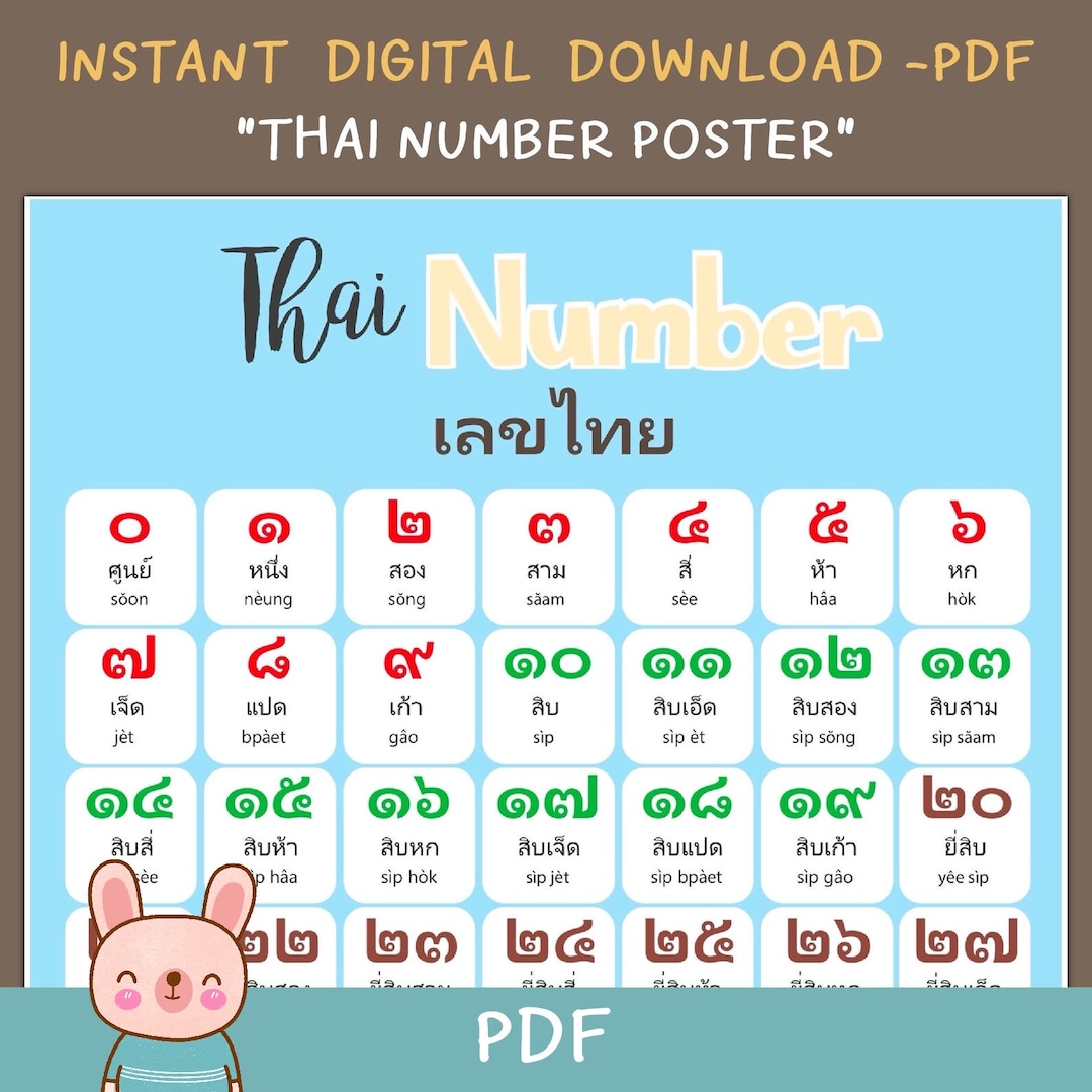 Thai Number Poster, High Resolution PDF, Instant Download by ...