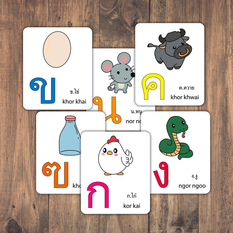 Thai Alphabet Flash Cards With Pictures: Learning Thai (PDF) - Etsy