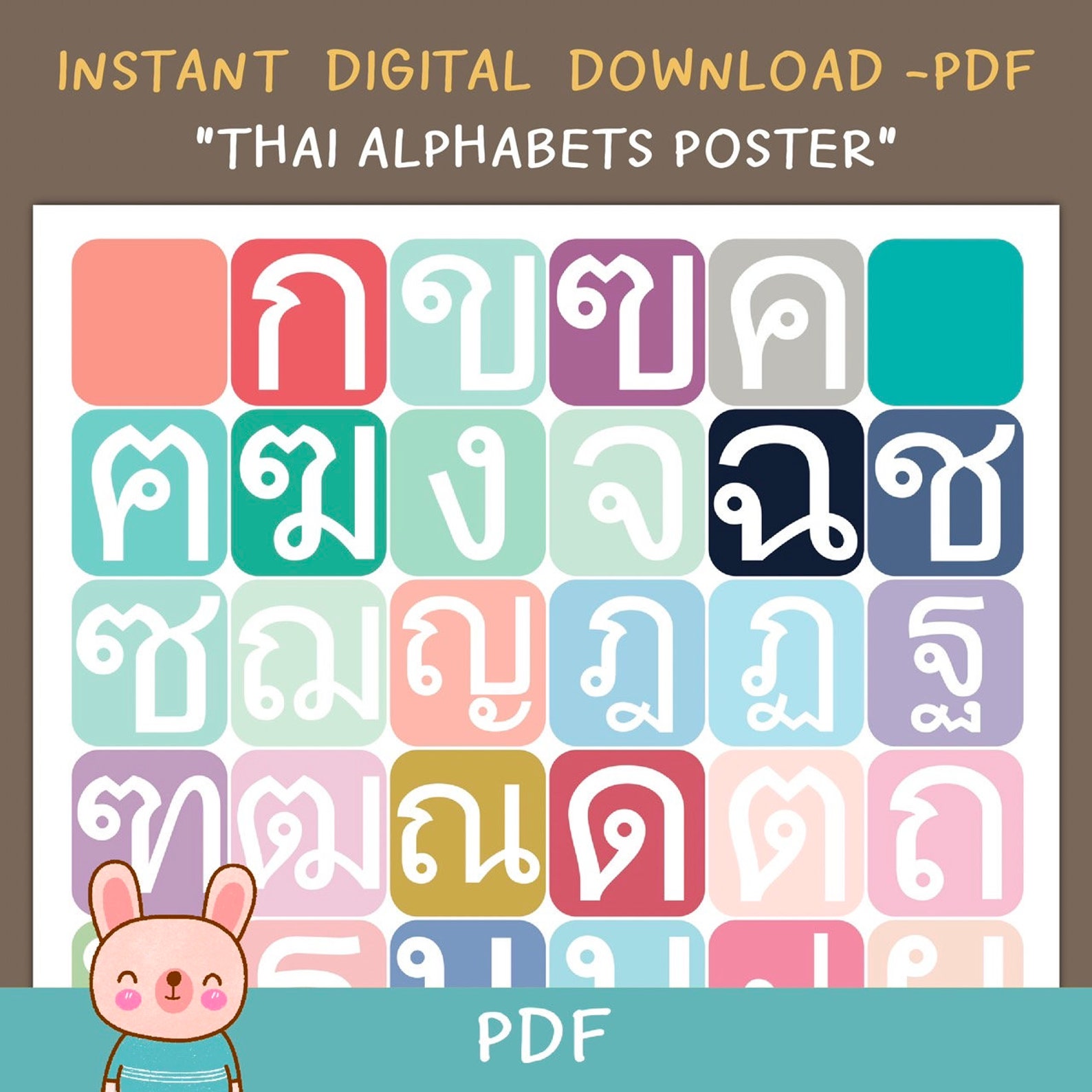 Thai Alphabets Poster, High Resolution PDF, Learning Thai, Instant ...