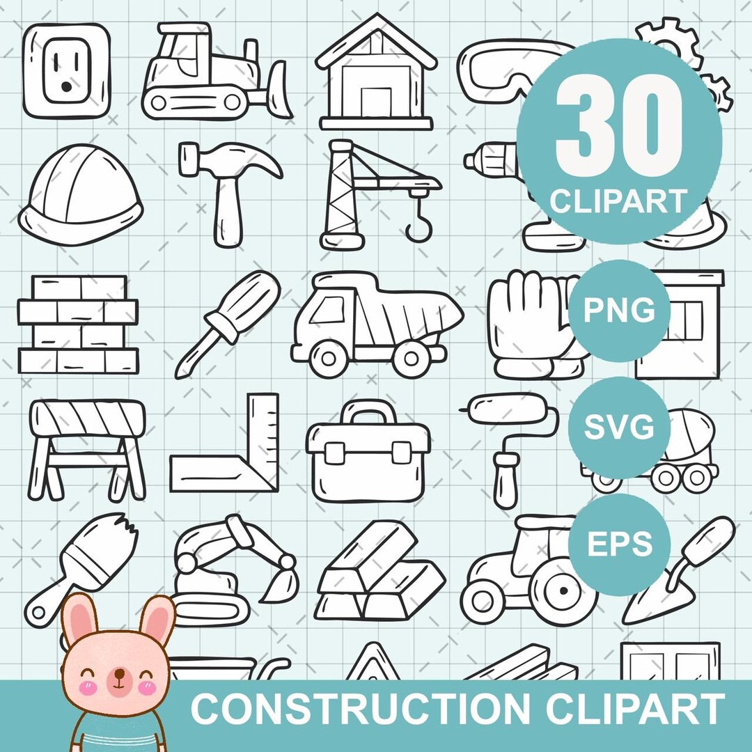 Construction Clipart Bundle | 30 Hand-drawn Builder and Tool Icons ...
