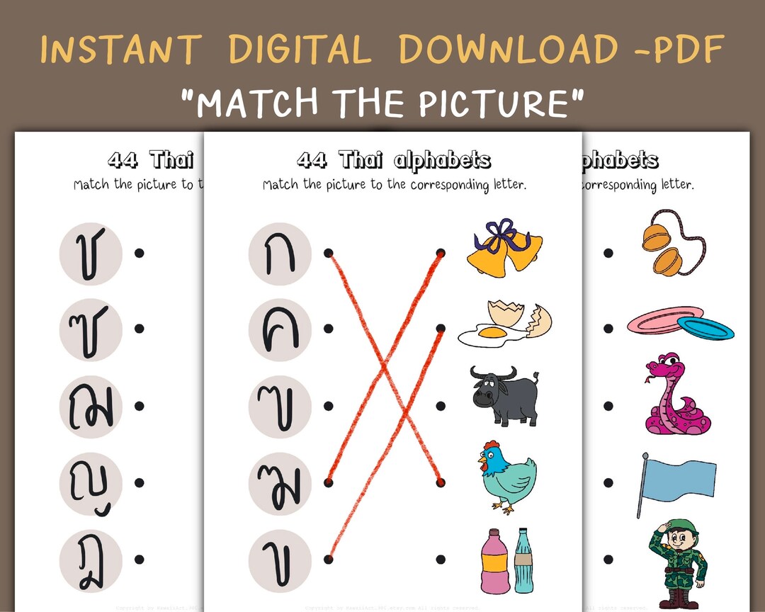 Thai Alphabet Picture Matching to Letter Game Worksheet 44 - Etsy