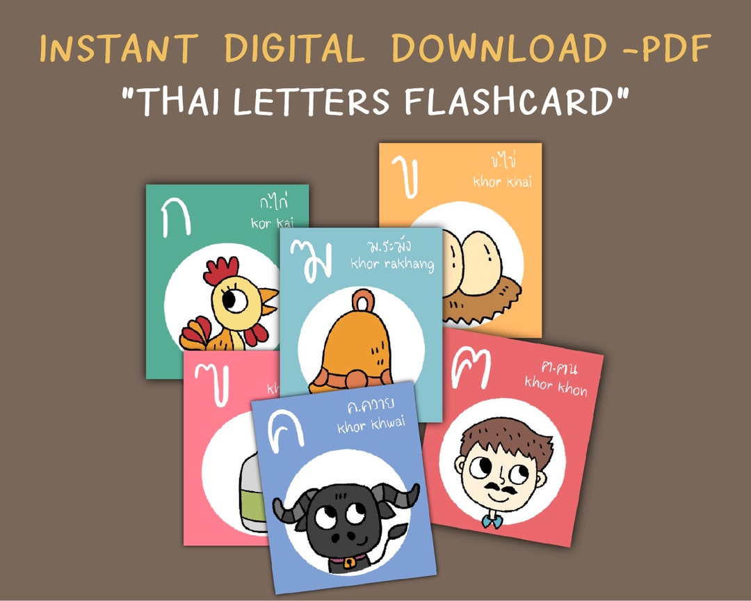 Thai Letters Flash Card With Cute Picturelearning - Etsy