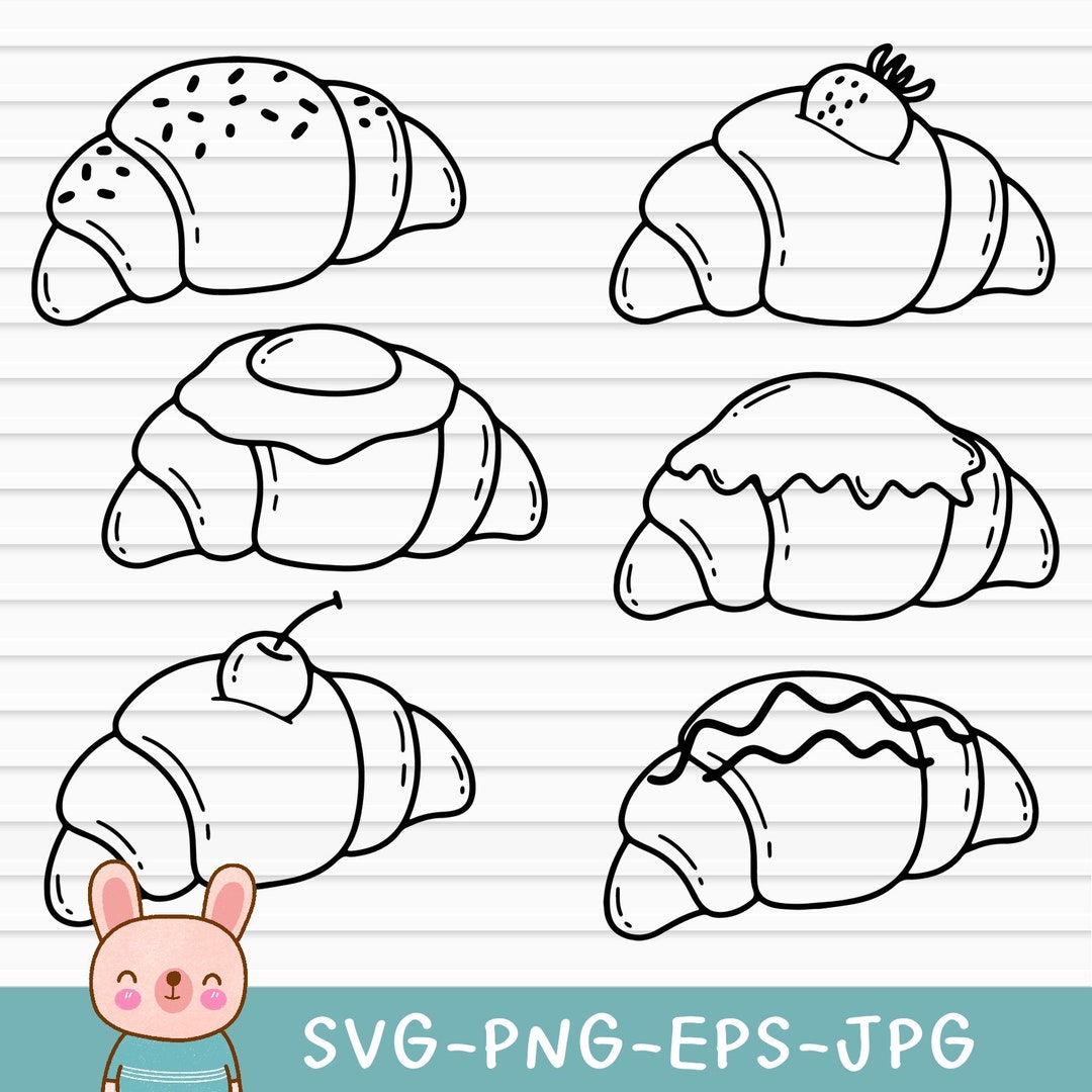 6 Croissant SVG, Dessert Vector, Line Art, Fast Food, Croissant Png ...