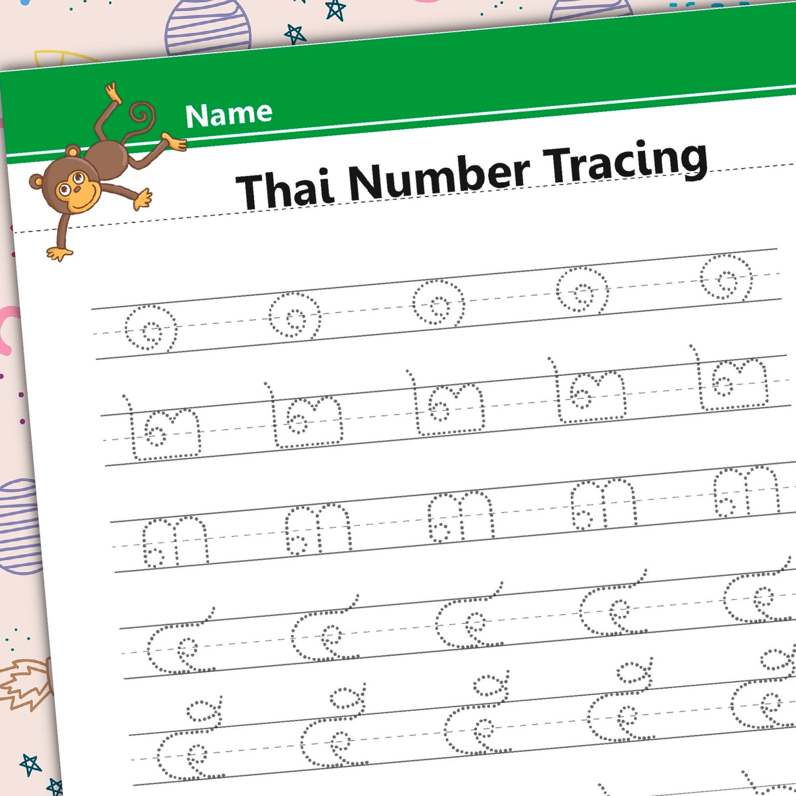 Thai Number Tracing Worksheet, Printable PDF, Instant Download ...