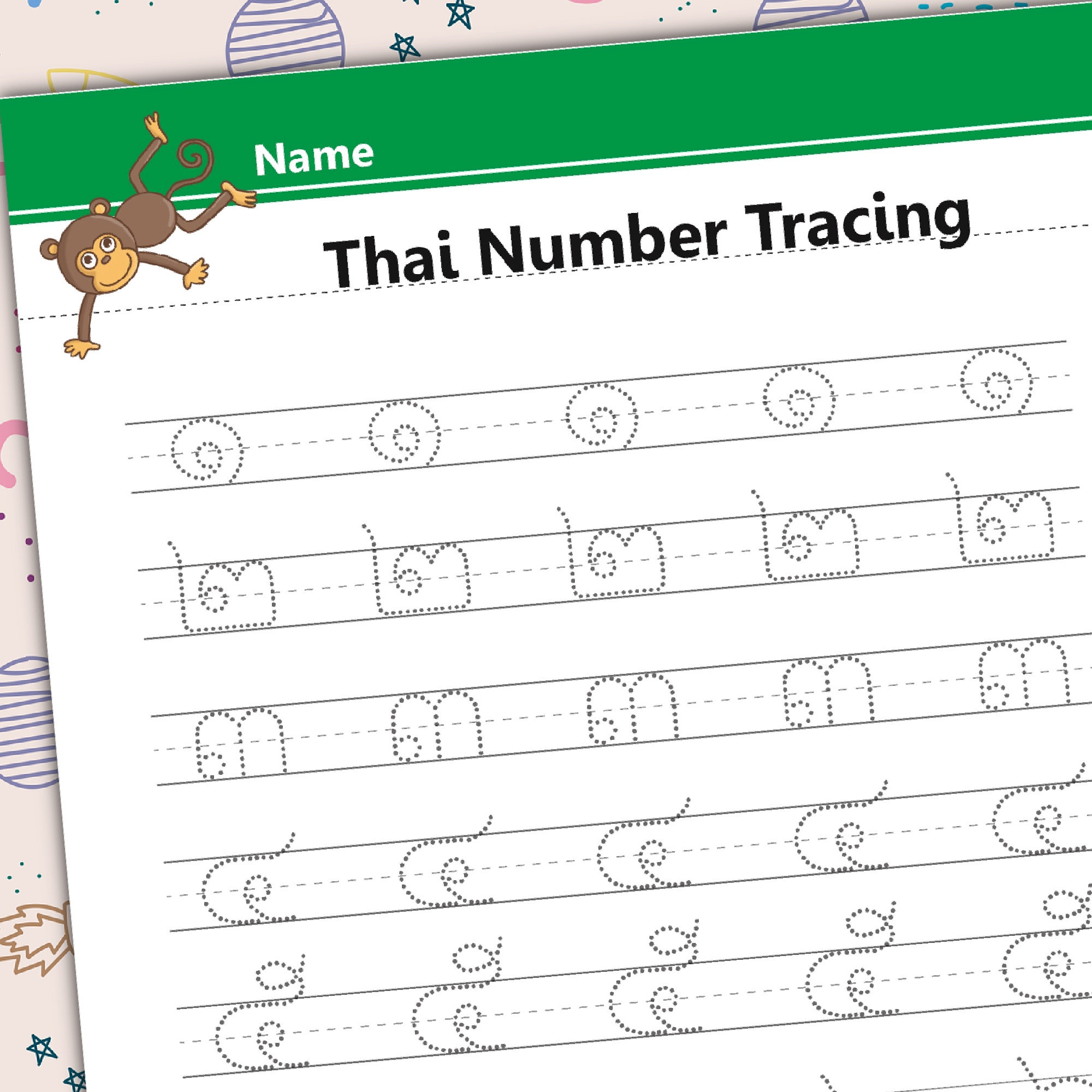Thai Number Tracing Worksheet, Printable PDF, Instant Download ...