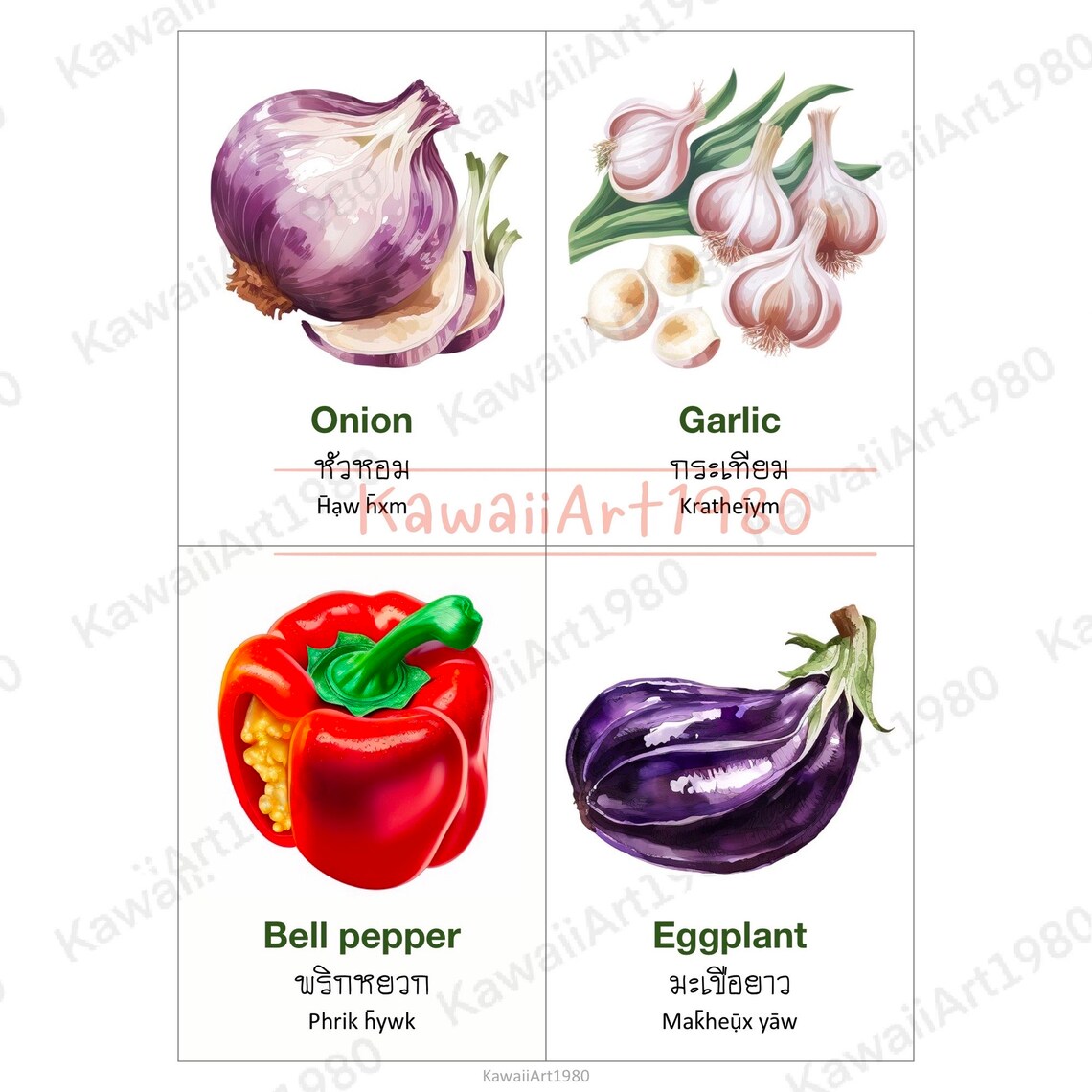 32 English-thai Vegetables Flashcard, Learning Thai, Montessori ...