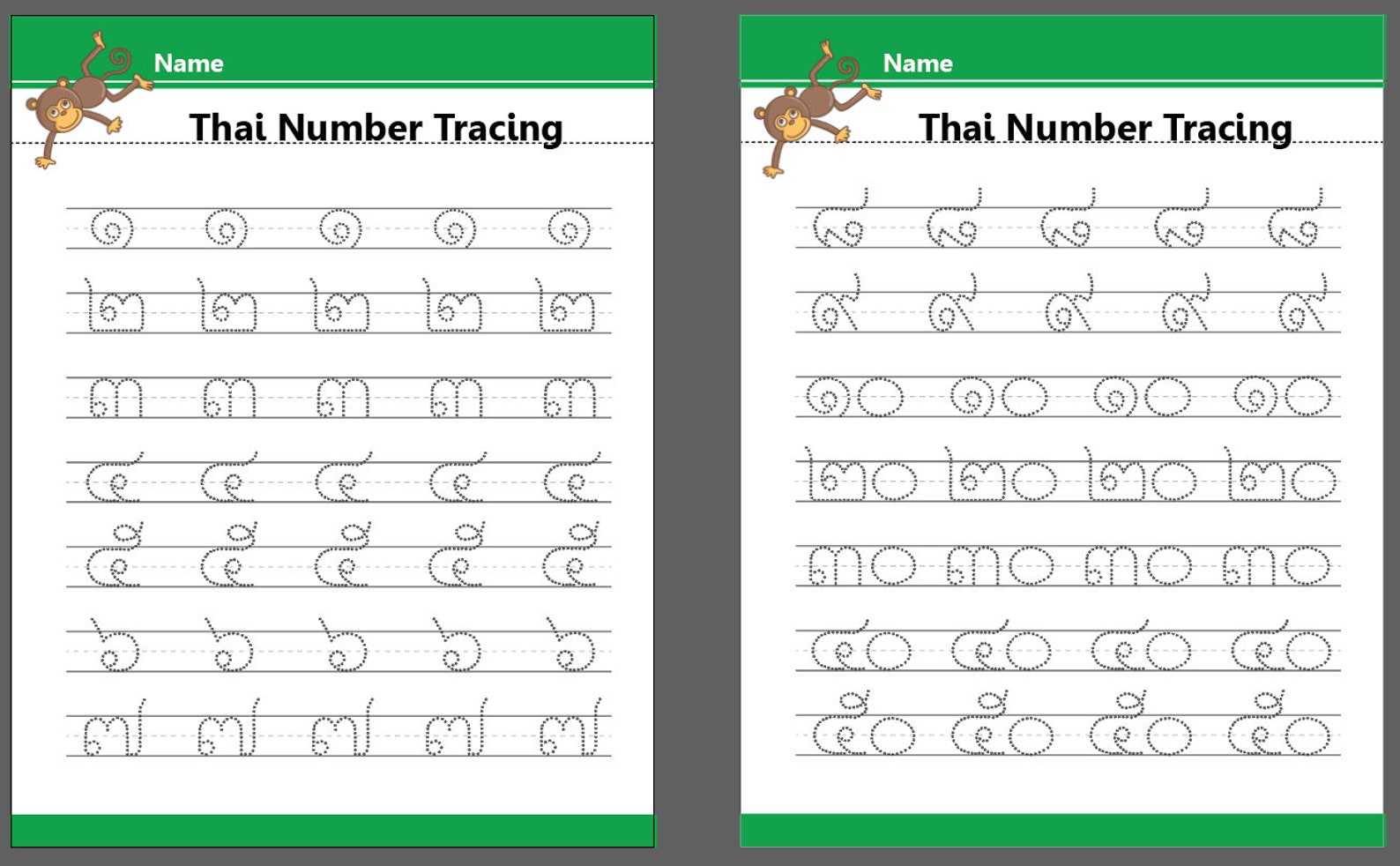 Thai Number Tracing Worksheet, Printable PDF, Instant Download ...