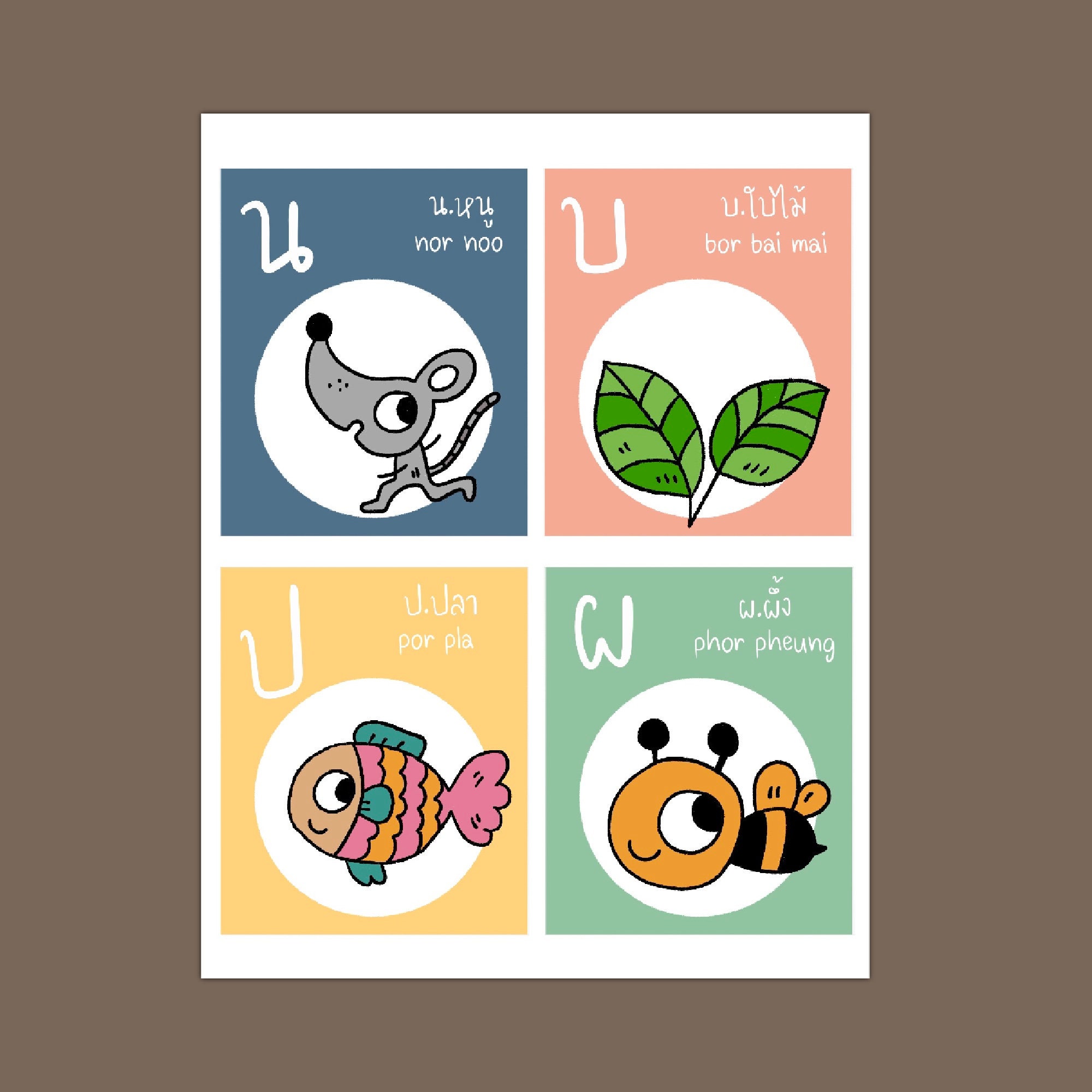 Thai Letters Flash Card With Cute Picture, Learning Thai, Kor-kai, Thai ...