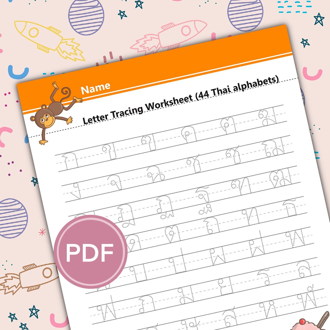 Thai Alphabets Letters Tracing Worksheet, Printable PDF, Instant ...