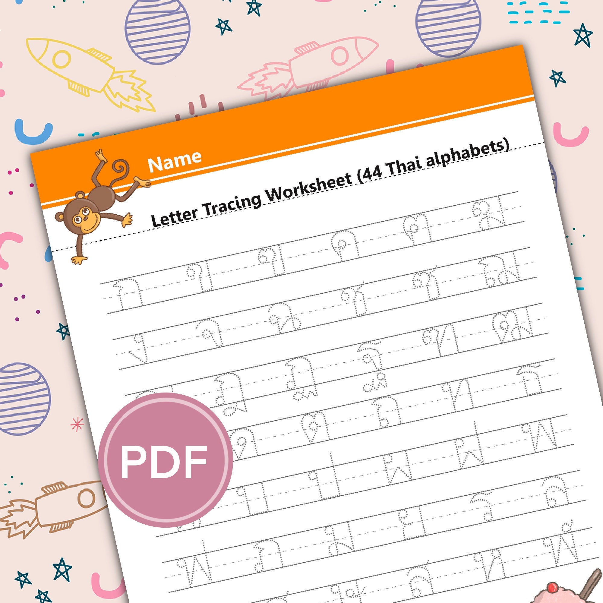 Thai Alphabets Letters Tracing Worksheet, Printable PDF, Instant ...