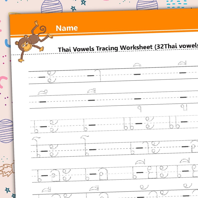 Thai Vowels Tracing Worksheet, Thai Learning, Printable PDF, Instant ...