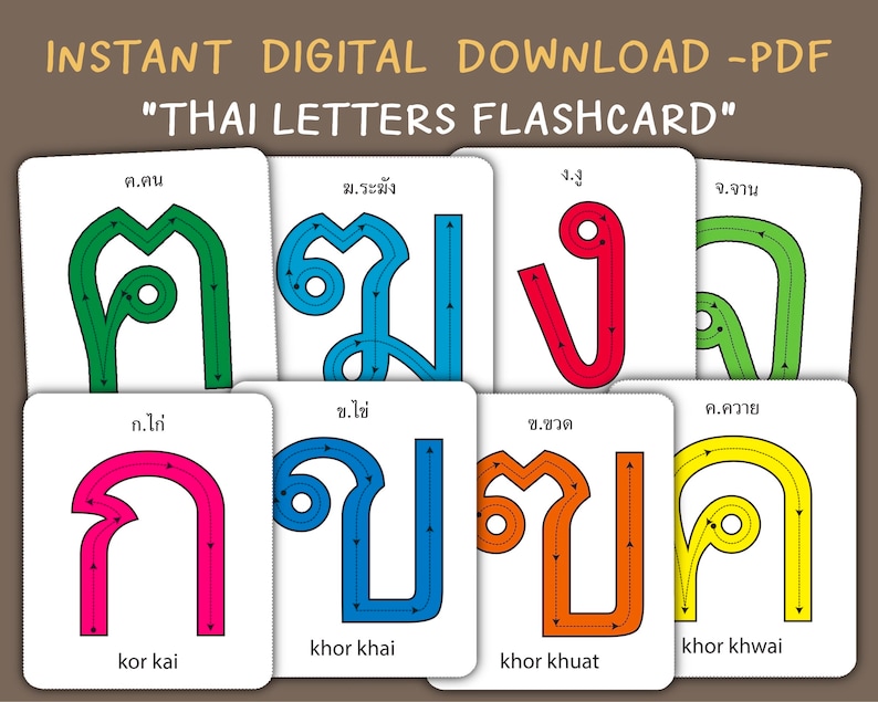 Thai Alphabet Flash Cards: Learning Kor-kai (PDF Download) - Etsy