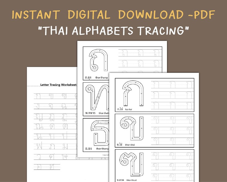 Thai Alphabets Tracing Worksheet for Teacher Printable PDF - Etsy